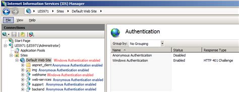 Solved In Iis 75 Does Windows Authentication Applied To Default Web Site Affect Sub Nodes