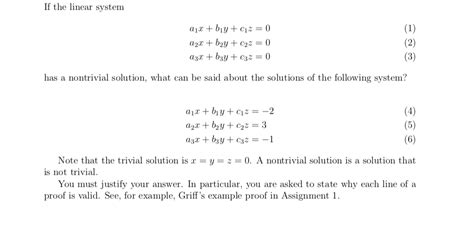 Solved If The Linear System Has A Nontrivial Solution What