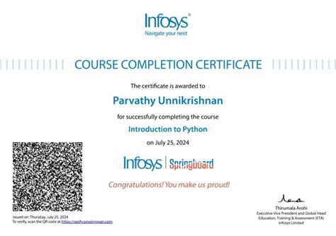 Parvathy Unnikrishnan On Linkedin Python Certification Infosysspringboard