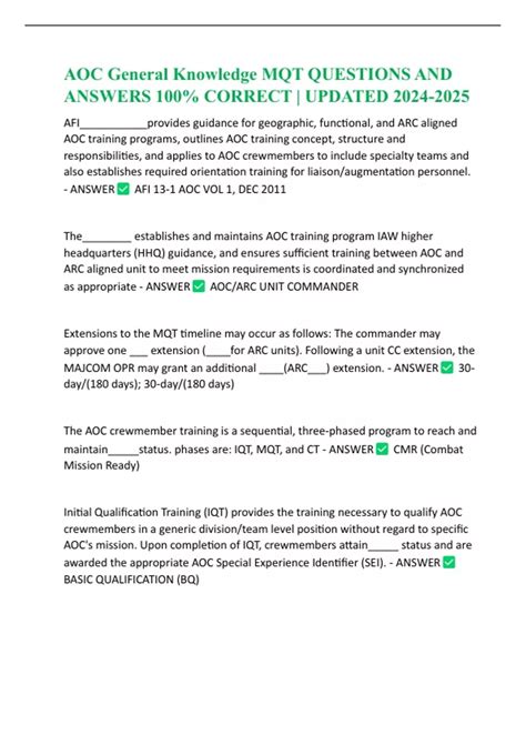 AOC General Knowledge MQT QUESTIONS AND ANSWERS 100 CORRECT UPDATED AOC IQT Stuvia UK