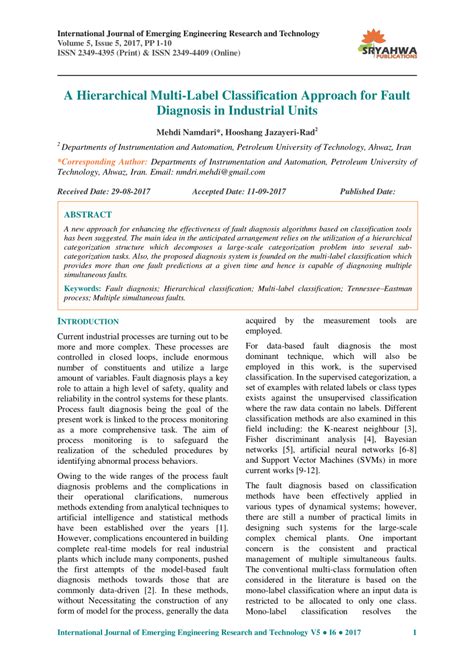 Pdf A Hierarchical Multi Label Classification Approach For Fault Diagnosis In Industrial Units