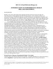Lab Prelab Experimental Design Docx BIO Cell And Molecular Biology Lab INTRODUCTION TO