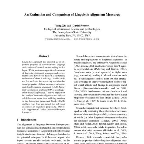 An Evaluation And Comparison Of Linguistic Alignment Measures Acl Anthology