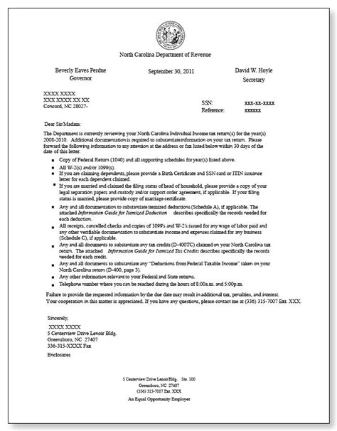 North Carolina Audit Notice Sample 2
