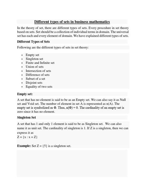 Theory Of Set Mba Pdf Set Mathematics Empty Set