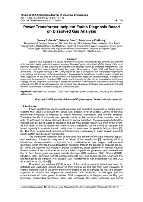 Pdf Power Transformer Incipient Faults Diagnosis Based On Dissolved Gas Analysis