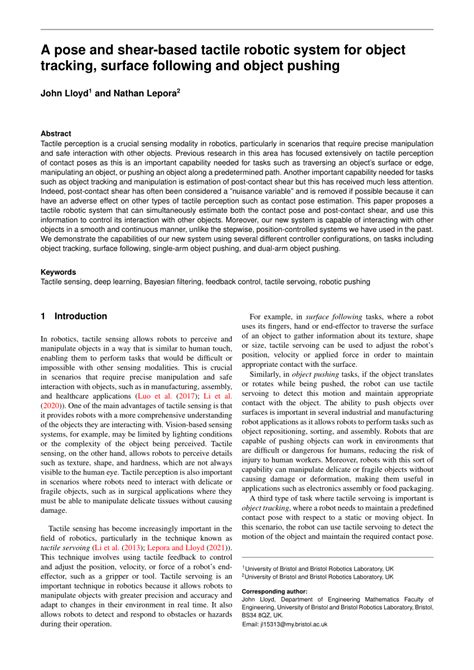 Pdf A Pose And Shear Based Tactile Robotic System For Object Tracking Surface Following And