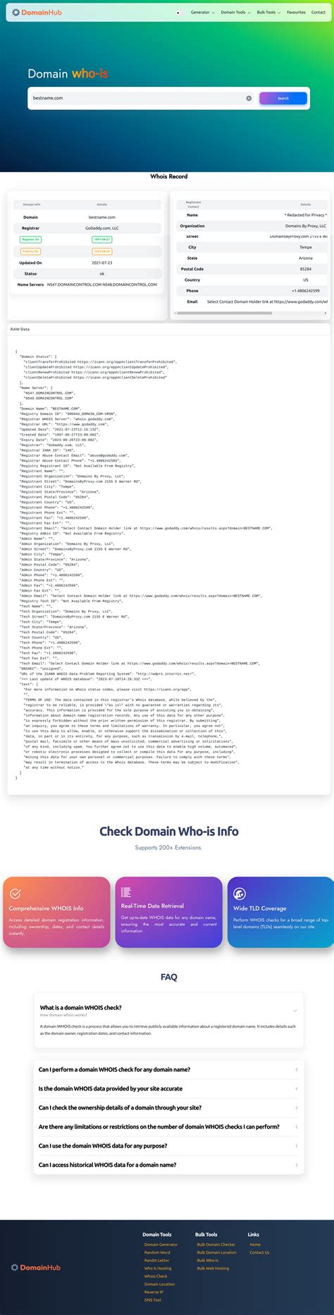 Domain Hub Domain Checker Ai Name Generator Who Is Hosting Whois Dns React Nextjs Tools