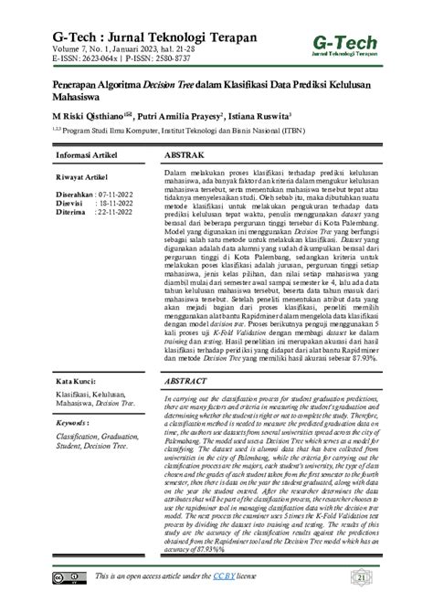 Pdf Penerapan Algoritma Decision Tree Dalam Klasifikasi Data Prediksi Kelulusan Mahasiswa