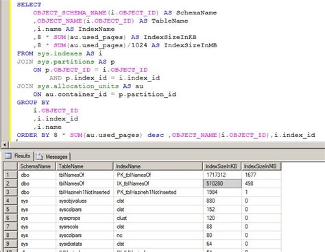 Query بدست آوردن اندازه و حجم و سایز ایندکسهای جدولهای پایگاه داده Sql