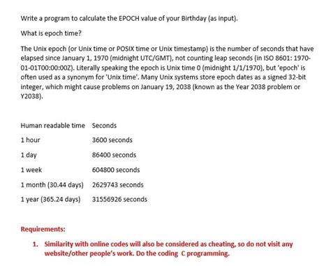 Solved Write A Program To Calculate The Epoch Value Of Your