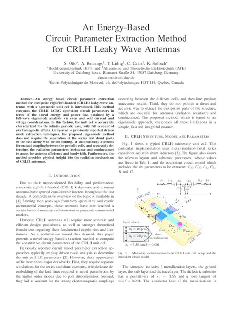 Pdf An Energy Based Circuit Parameter Extraction Method For Crlh Leaky Wave Antennas