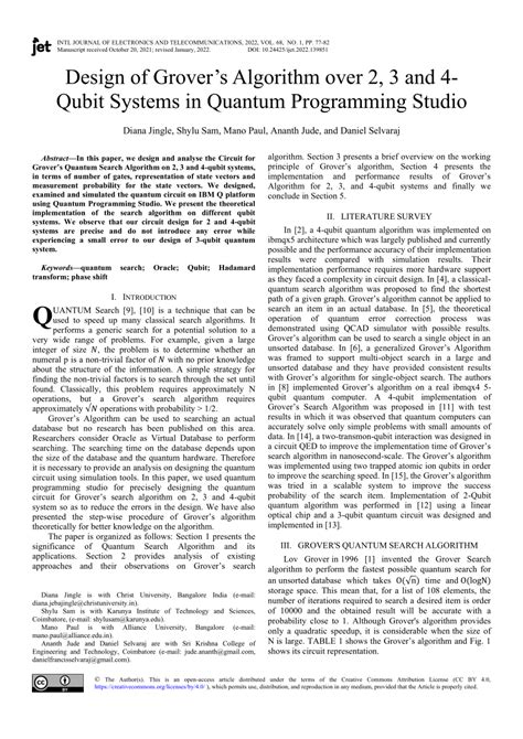 Pdf Design Of Grovers Algorithm Over 2 3 And 4 Qubit Systems In