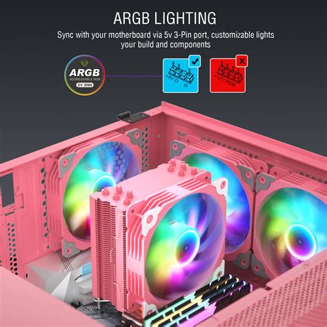 Snapklik Com V Pink Cpu Cooler Mm Heat Pipes Addressable Rgb Pwm Air Cooler Processor