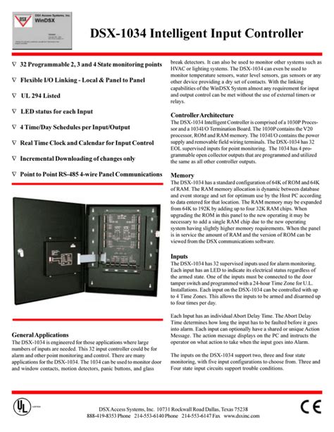 Dsx 1034 Intelligent Input Controller Datasheet