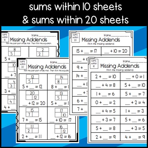 missing addend worksheets dominoes part part whole and equation