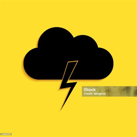 노란색 배경에 격리된 블랙 스톰 아이콘입니다 구름과 번개 기호 폭풍의 날씨 아이콘 긴 그림자 스타일 벡터 0명에 대한 스톡 벡터 아트 및 기타 이미지 Istock