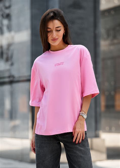 Футболка жіноча Staff No Pink Logo рожева бавовняна оверсайз брендова з логотипом ціна