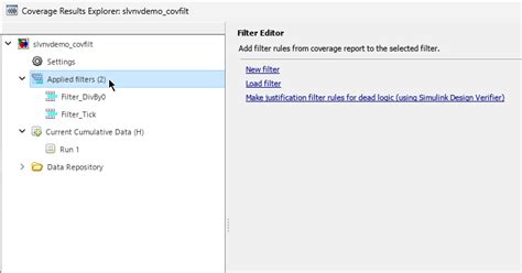 creating and using coverage filters matlab and simulink