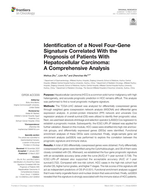 Pdf Identification Of A Novel Four Gene Signature Correlated With The Prognosis Of Patients