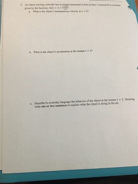 solved an object moving vertically has its height measured