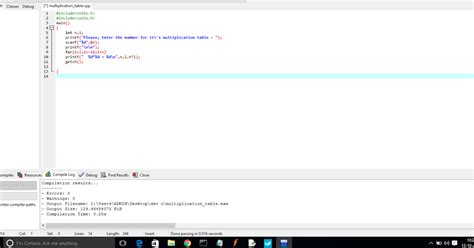 C Program For Multiplication Table