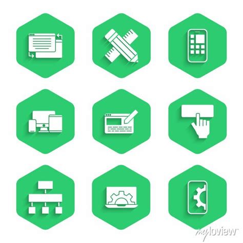 Set Ui Or Ux Design Web Development Keyboard Site Map Monitor Wall Mural Murals Phone