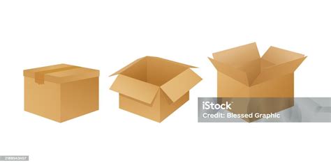 골판지 상자 모형 모음 깨지기 쉬운 표시를 가진 선적 판지 열리고 닫힌 상자 0명에 대한 스톡 벡터 아트 및 기타 이미지 0