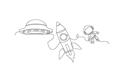 Premium Vector One Continuous Line Drawing Of Rocket Space Ship Launch Into Universe Outer