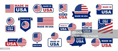 Made In Usa 라벨링 세트 미국에서 만든 라벨 컬렉션 미국 제품 엠블럼 미국 품질 엠블럼 벡터 그림입니다 메이드 인
