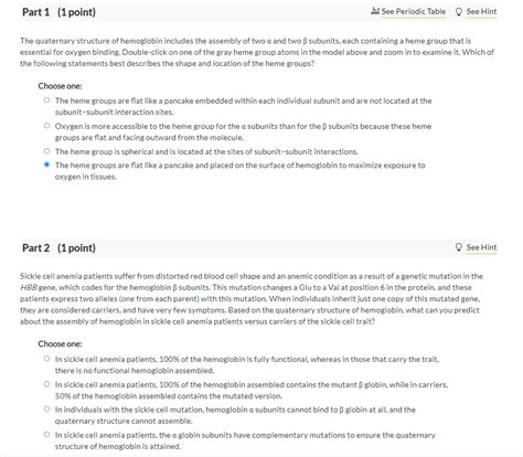 Solved The Quaternary Structure Of Hemoglobin Includes The