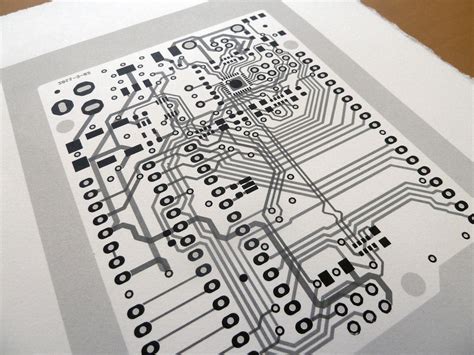 arduino uno circuit board screen print in monochrome greys and black