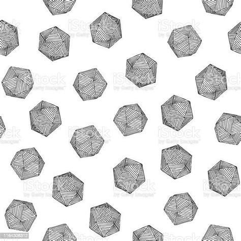 매끄러운 손으로 그린 크로스 해치 이코사헤드론 프린트 밝은 배경에 벡터 흑백 그림입니다 원래 스케치 D20 패턴입니다 0명에 대한 스톡 벡터 아트 및 기타 이미지 Istock
