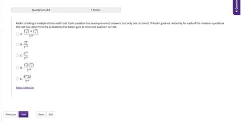 Solved Kaolin Is Taking A Multiple Choice Math Test Each