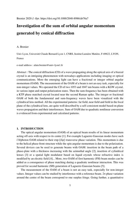 Pdf Investigation Of The Sum Of Orbital Angular Momentum Generated By Conical Diffraction