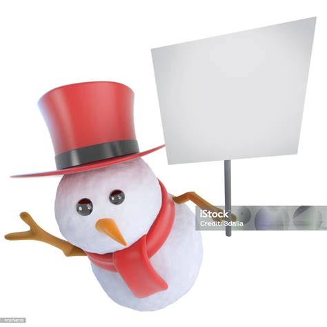 3d 재미 있는 만화 겨울 눈사람 캐릭터 빈 현수막 배너를 들고 3차원 형태에 대한 스톡 사진 및 기타 이미지 3차원 형태 개념 겨울 Istock