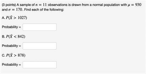 Solved 3 Points A Sample Of N 11 Observations Is Drawn Chegg Com