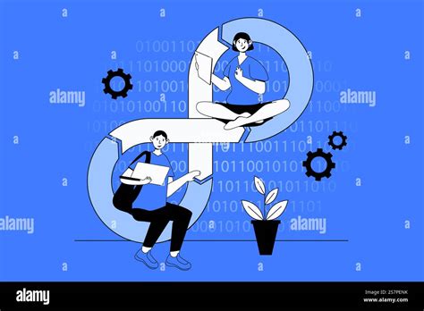 Devops Web Concept With Character Scene In Flat Design People Creating Software And Using