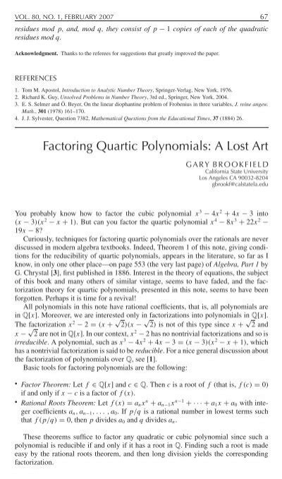Factoring Quartic Polynomials A Lost Art