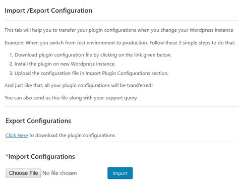 import export configuration