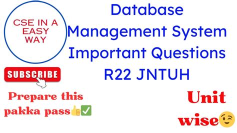 Database Management System Dbms Important Questions Unit Wise Jntuh R22 Youtube