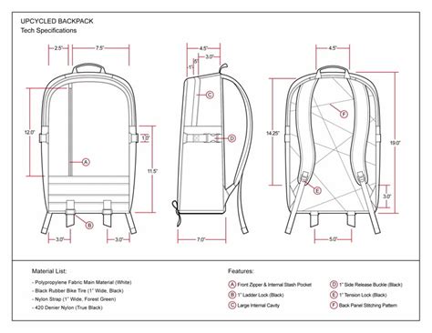 Upcycled Backpack Technical Drawing Artigianato In Pelle Tecniche Di