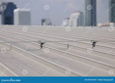 Bare Aluminum Tape Installed On The Roof Lightning Protection System