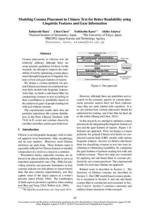 Pdf Modeling Comma Placement In Chinese Text For Better Readability Using Linguistic Features