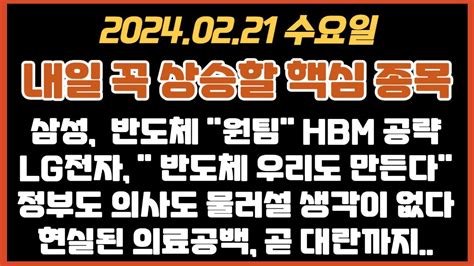 240220화 내일 핵심 테마종목삼성 반도체 원팀 Hbm 공략lg 반도체 우리도 만든다현실된 의료공백 곧