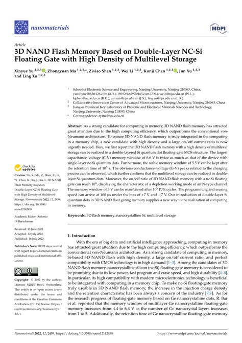 Pdf 3d Nand Flash Memory Based On Double Layer Nc Si Floating Gate With High Density Of