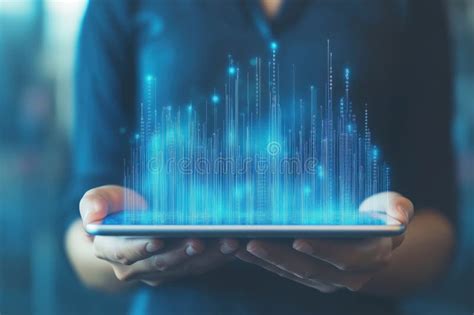 Digital Data Visualization On Tablet Person Holding Device With