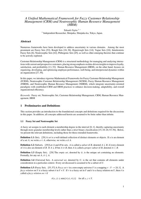 Pdf A Unified Mathematical Framework For Fuzzy Customer Relationship Management Crm And