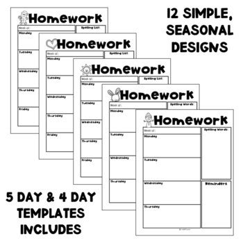 EDITABLE Homework Assignment Sheet Weekly Template By TheHappyTeacher