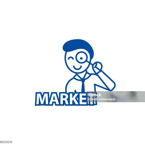 마케팅 돋보기 렌즈 라인 아이콘 개념을 가진 사람 마케팅 확대 렌즈 평면 벡터 기호 기호 개요 그림을 가진 사람 3차원 형태에 대한 스톡 벡터 아트 및 기타 이미지 Istock